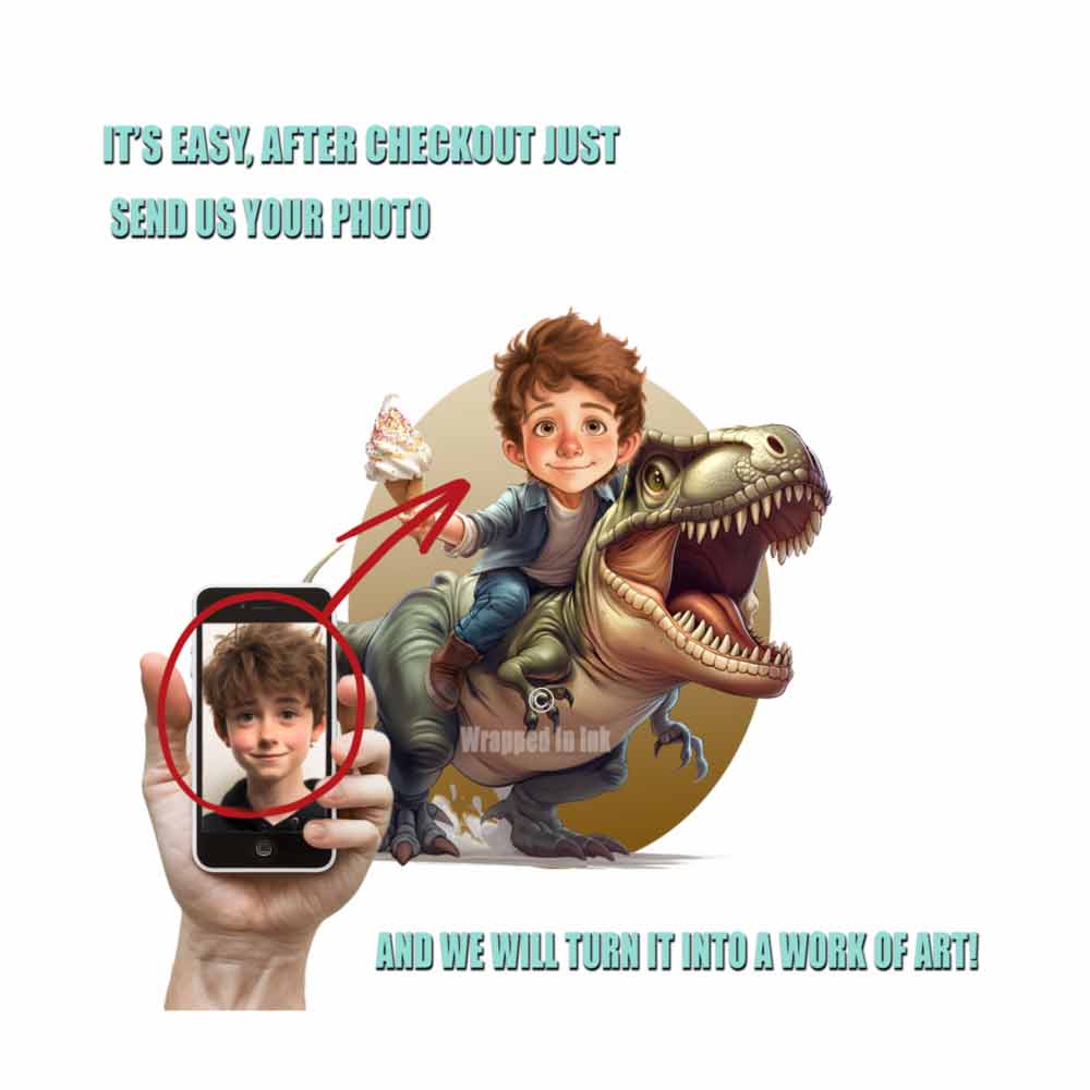 Personalized Child Riding a T-Rex Cartoon Portrait from Photo – Speed ...